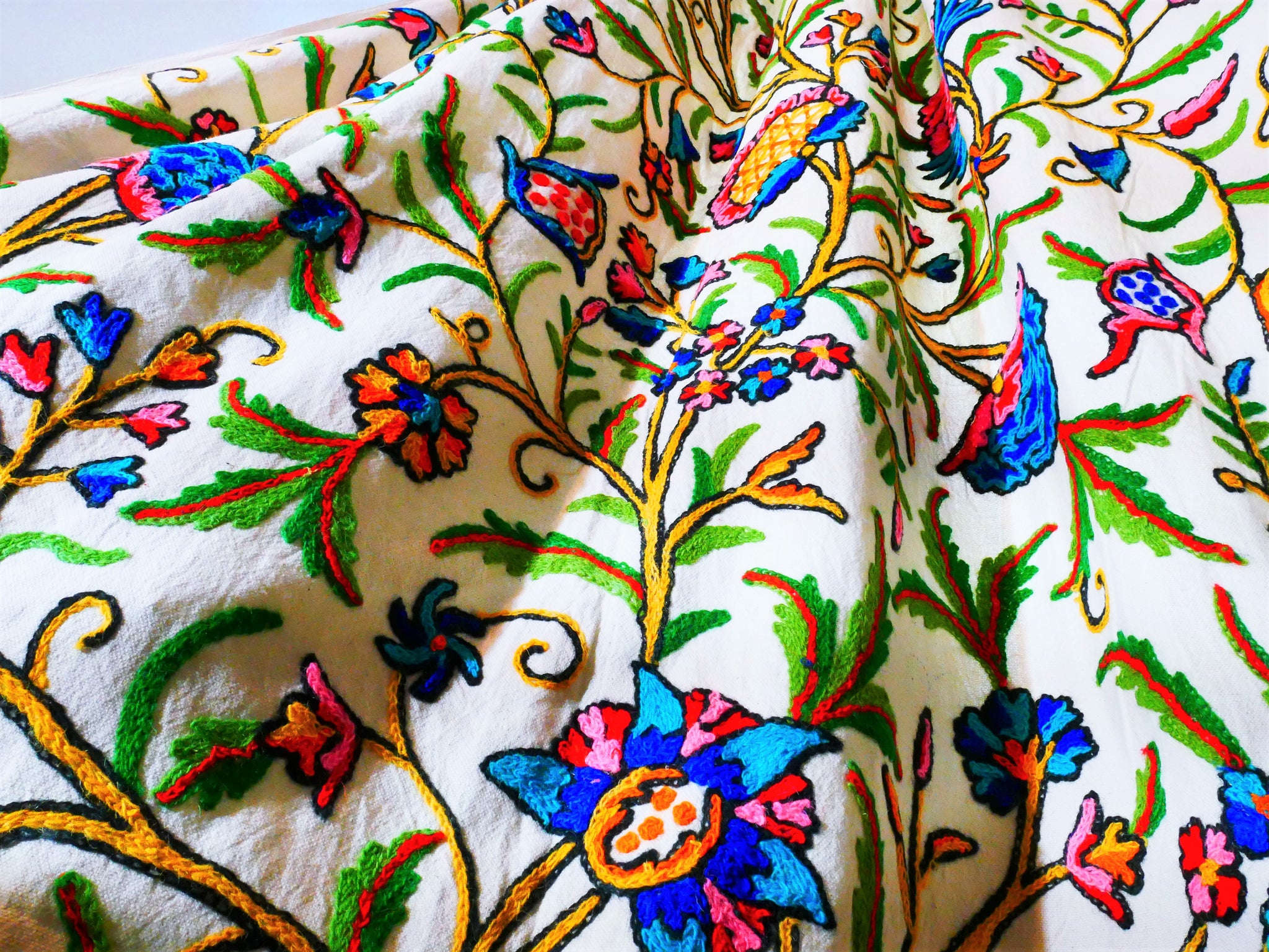 Kashmiri Embroidery curtain - Hand embroidered Flower curtains - cotto