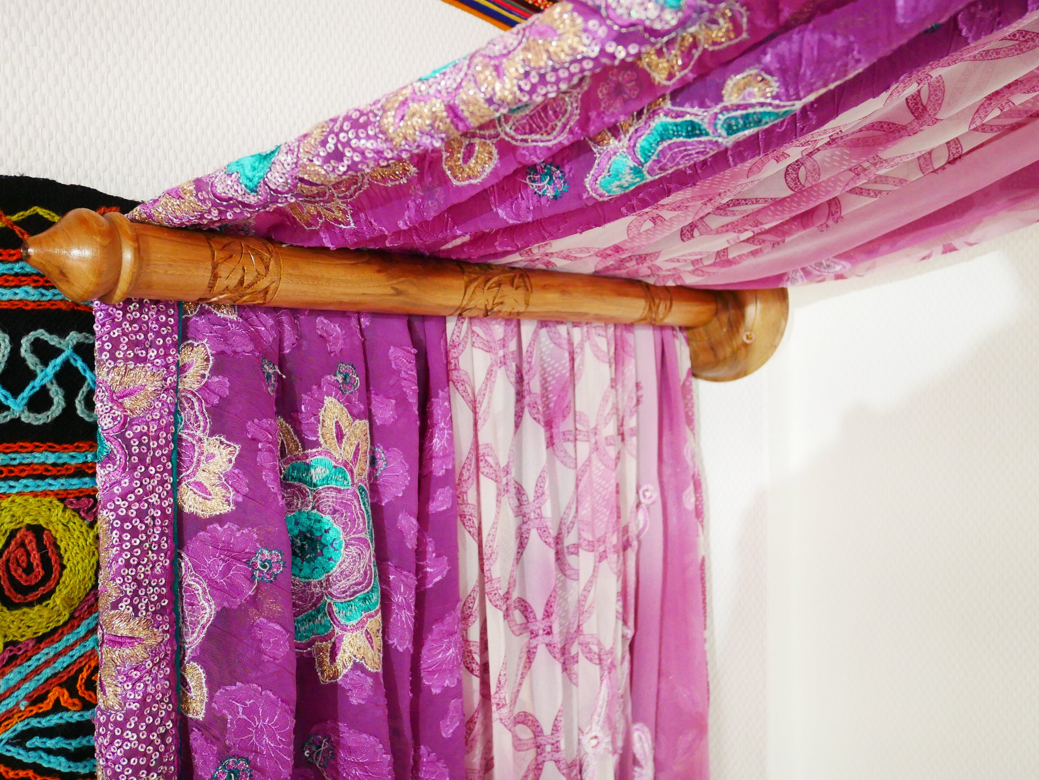 Saree canopy frame with handcrafted walnut wood rods | Boho bed canopy ...