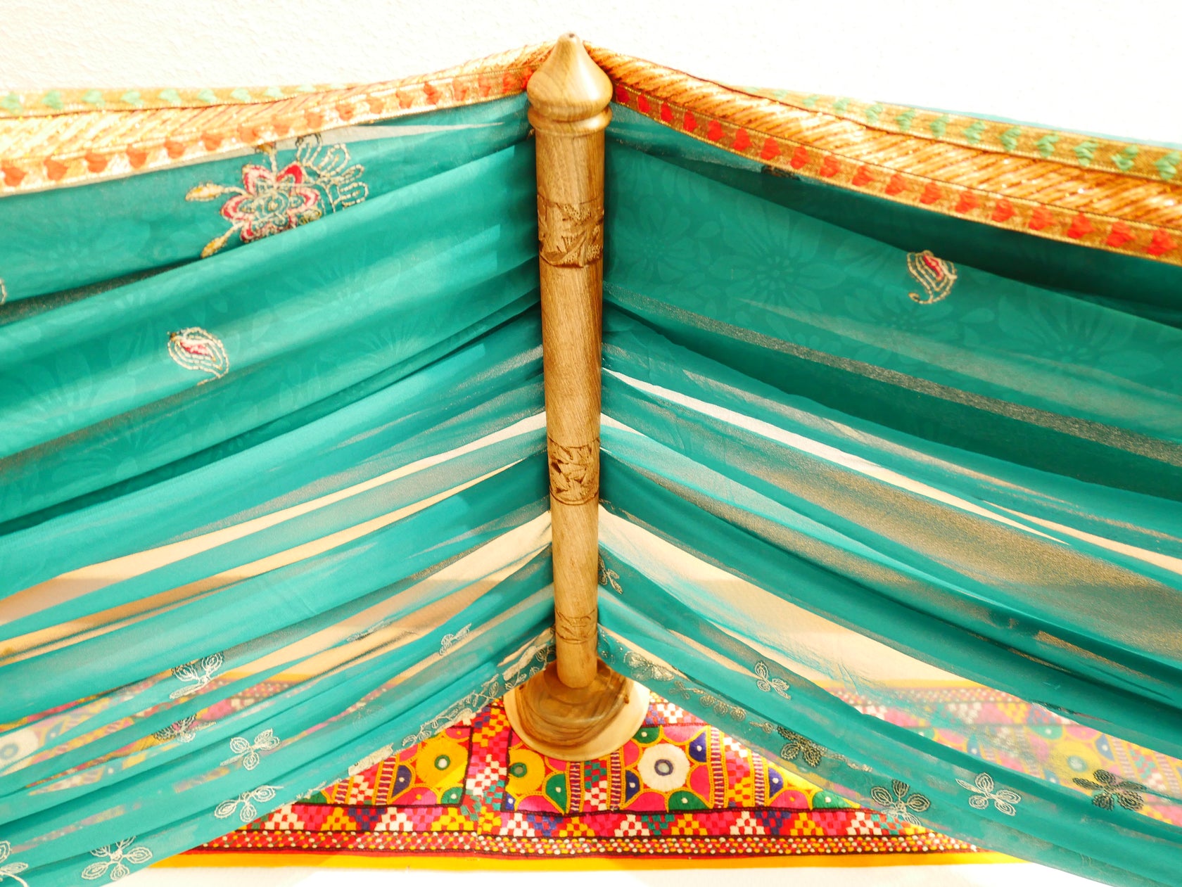 Turquoise bed canopy - custom made saree canopy frame with handcrafted ...
