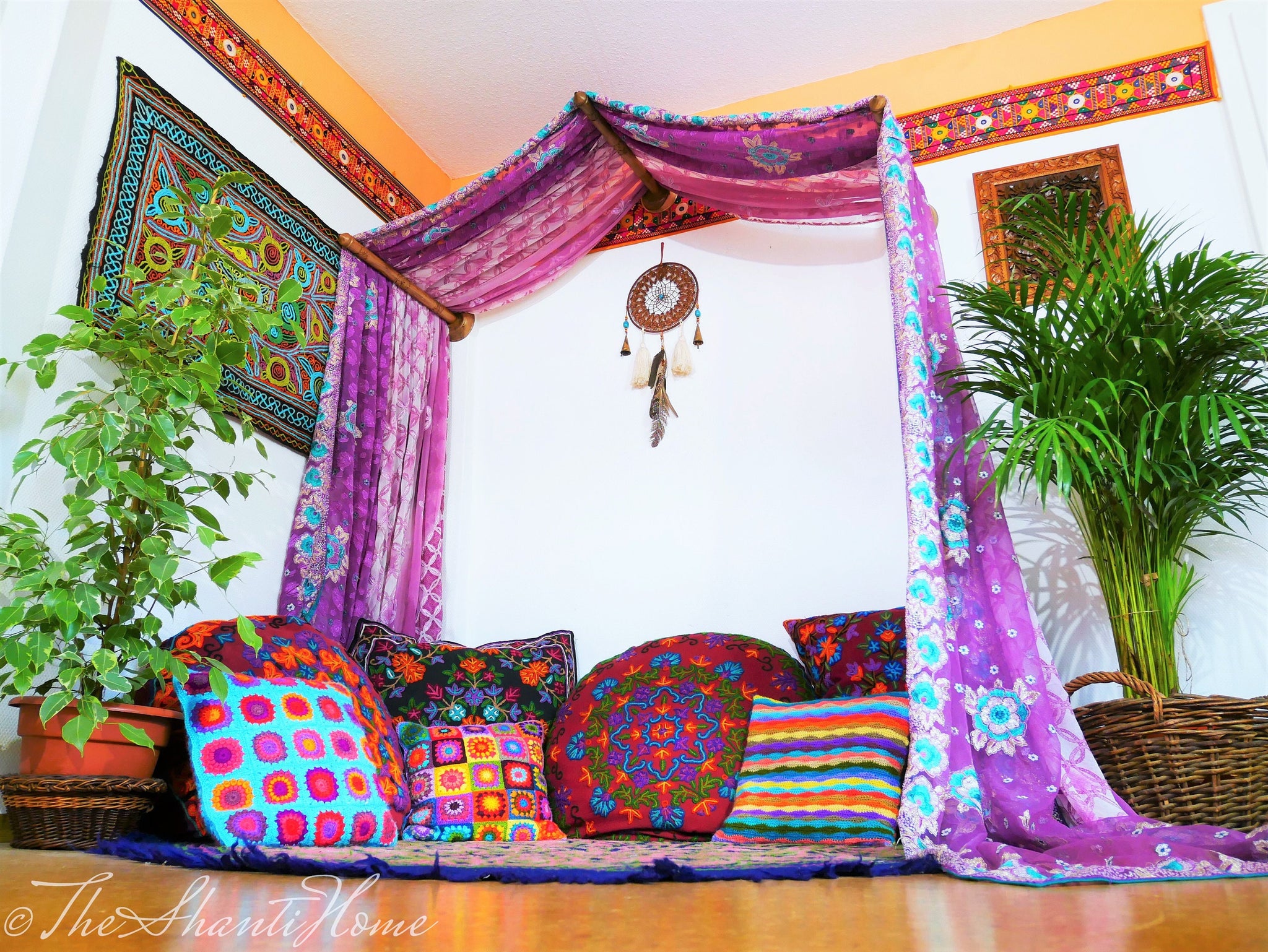 Saree canopy frame with handcrafted walnut wood rods | Boho bed canopy ...